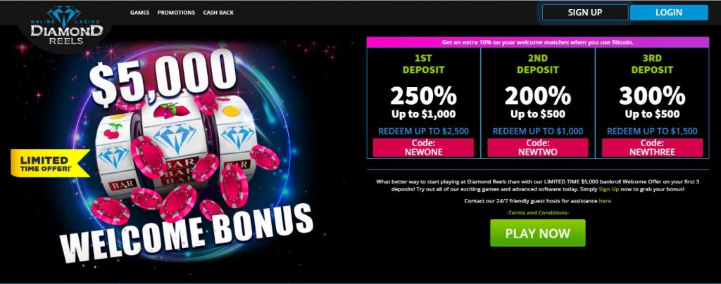 Diamond Reels Casino No Deposit Bonus Code - 100 Free Spins!